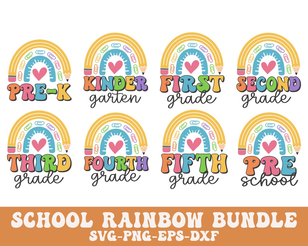 Back to School Rainbow SVG Bundle, Pre-k Svg, 1st Grade Svg, 1st Day of ...