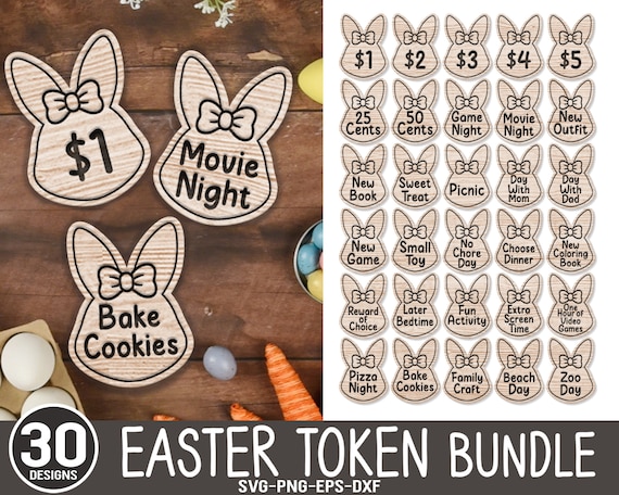 30 Redeemable Easter Token SVG Girl Easter Laser Files | Etsy
