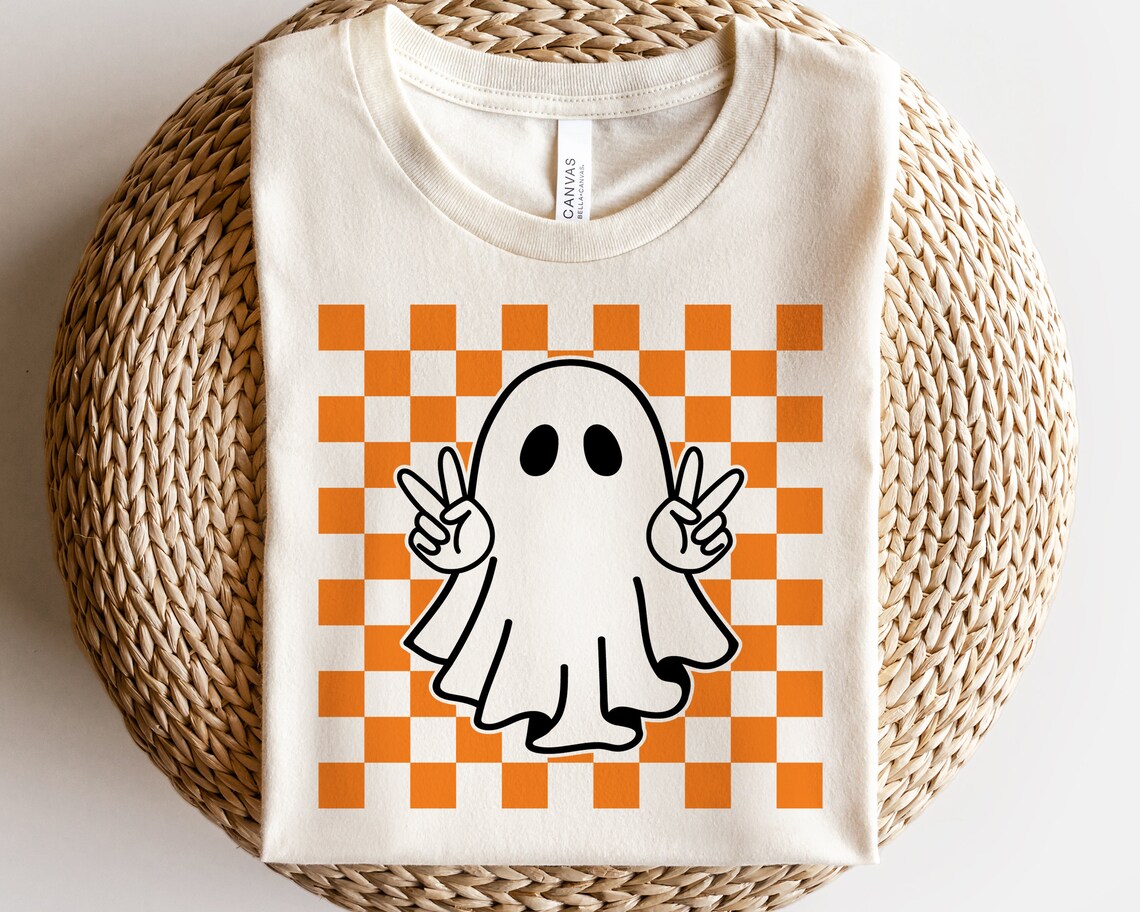 Checkered Peace Ghost SVG Halloween Svg Cute Ghost Spooky - Etsy