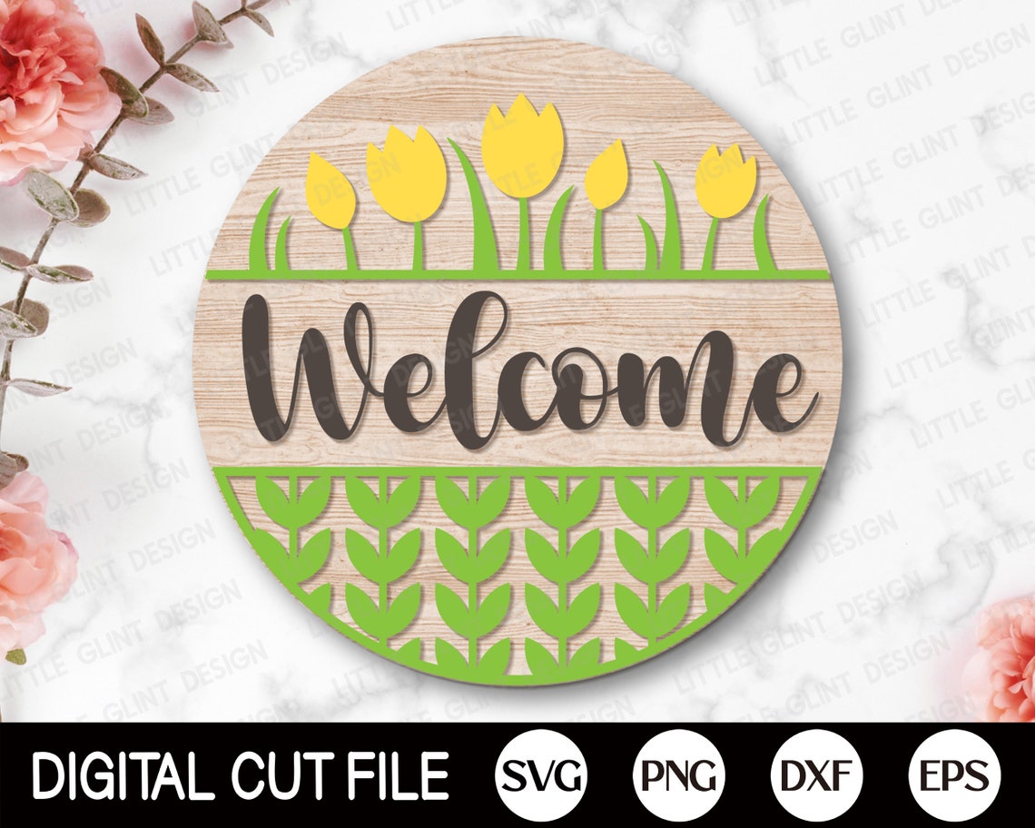 Spring Welcome Sign SVG Round Door Hanger SVG Spring Sign - Etsy