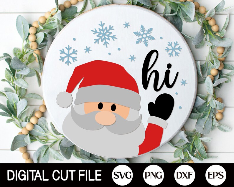 Christmas Santa Welcome Sign SVG, Santa Door Hanger SVG, Santa Hi Svg ...