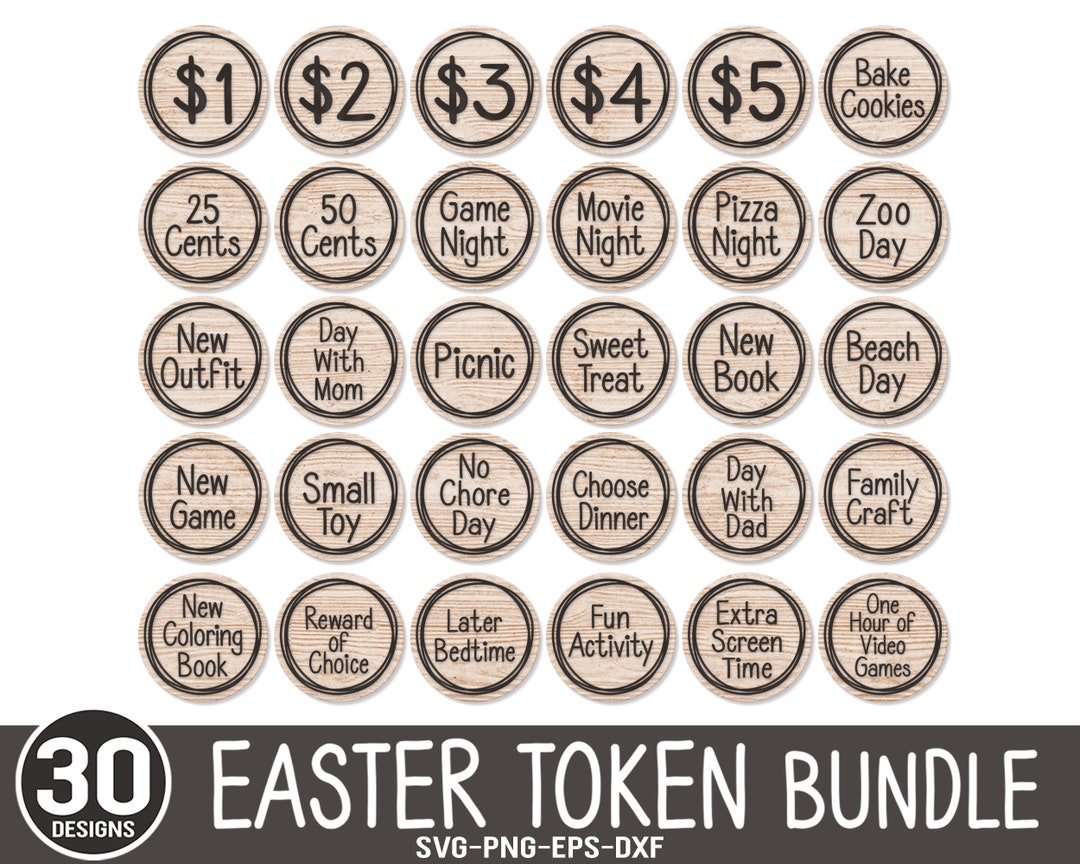 30 Redeemable Easter Token SVG, Easter Laser Files, Easter Coin SVG ...