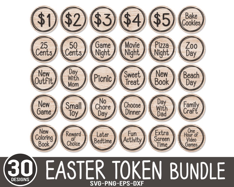 30 Redeemable Easter Token SVG, Easter Laser Files, Easter Coin SVG ...