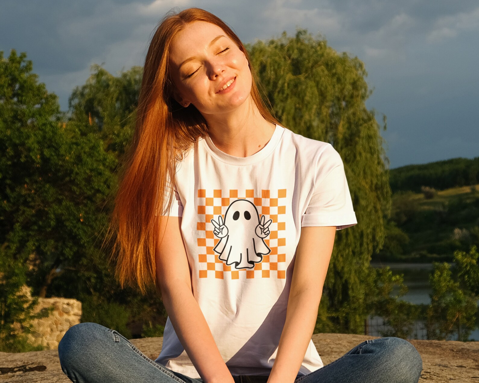 Checkered Peace Ghost SVG Halloween Svg Cute Ghost Spooky - Etsy