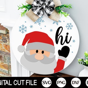 Christmas Santa Welcome Sign SVG, Santa Door Hanger SVG, Santa Hi Svg ...