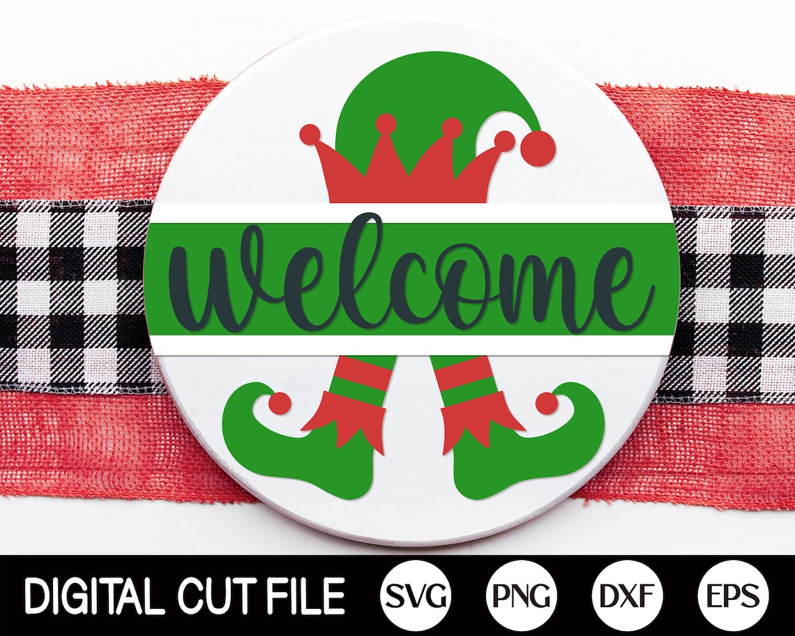 Elf Round Welcome Sign SVG Christmas Door Hanger SVG Elf - Etsy