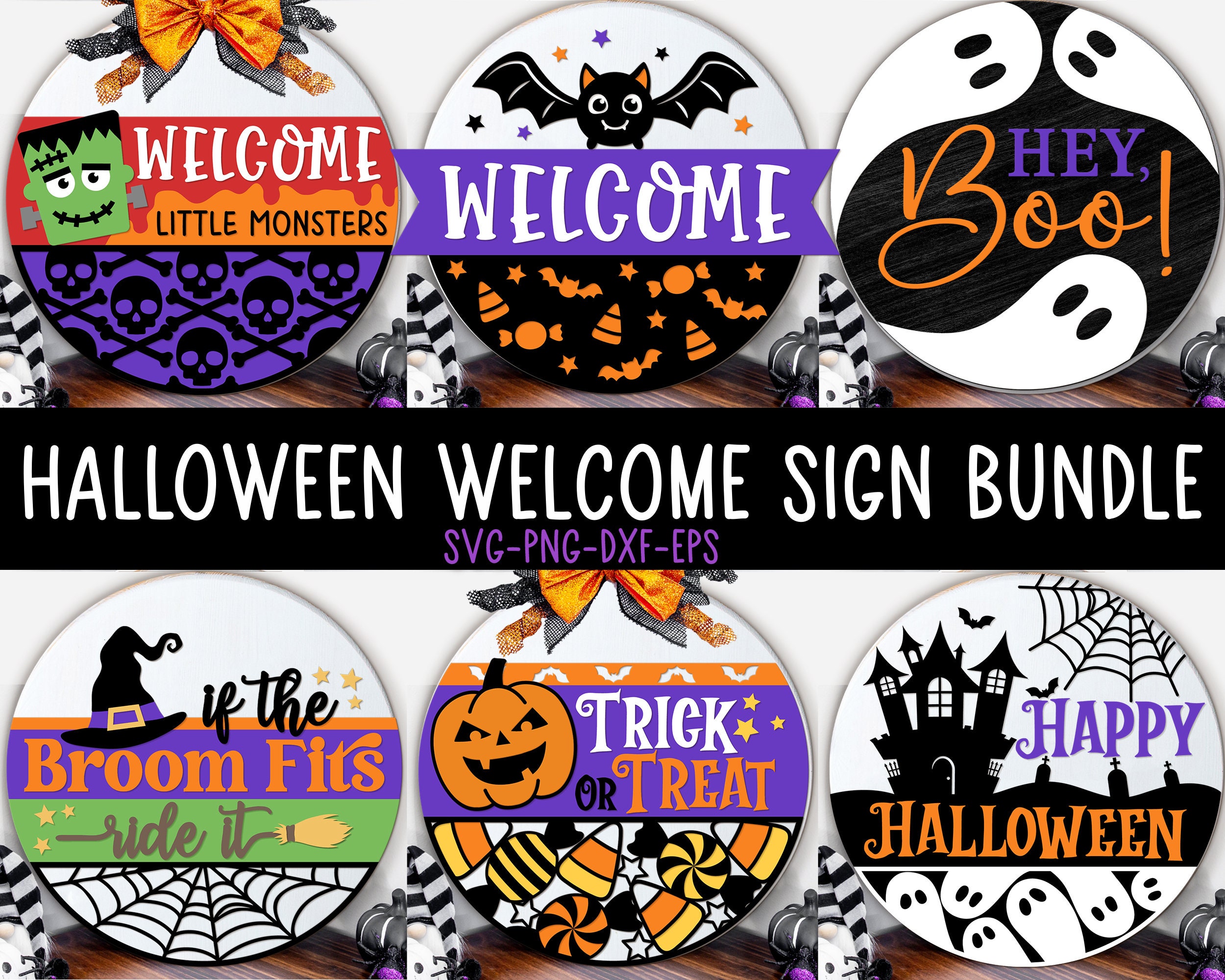 Halloween Welcome Sign Bundle Halloween Door Hanger SVG - Etsy