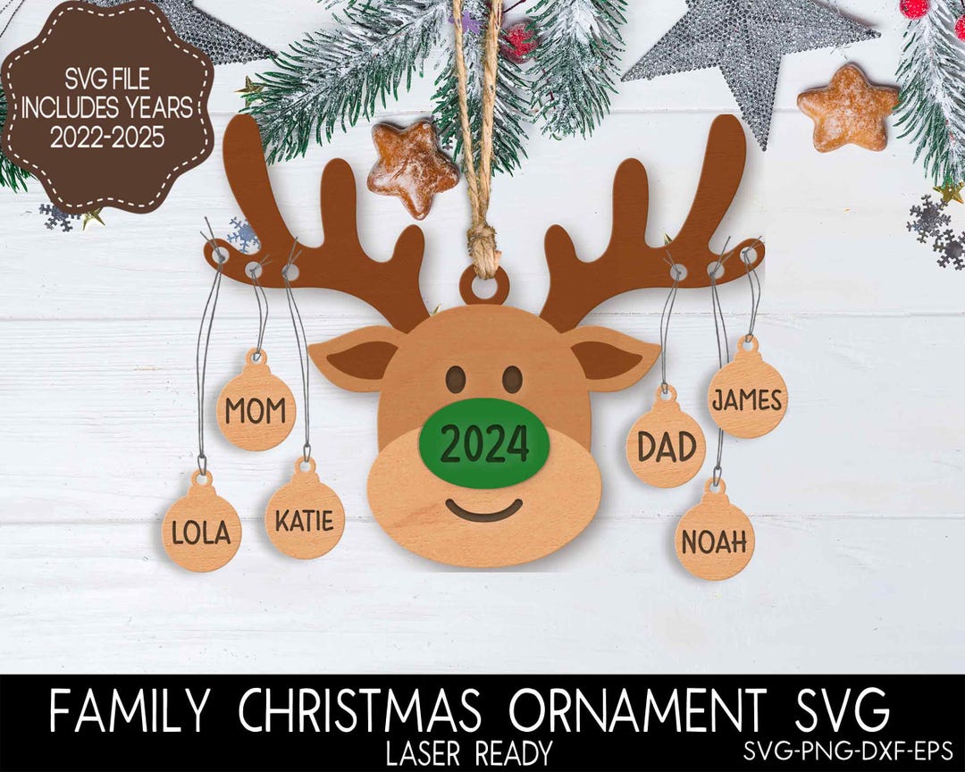 Reindeer Family Christmas Ornament SVG Laser File, Christmas 2024 Svg ...