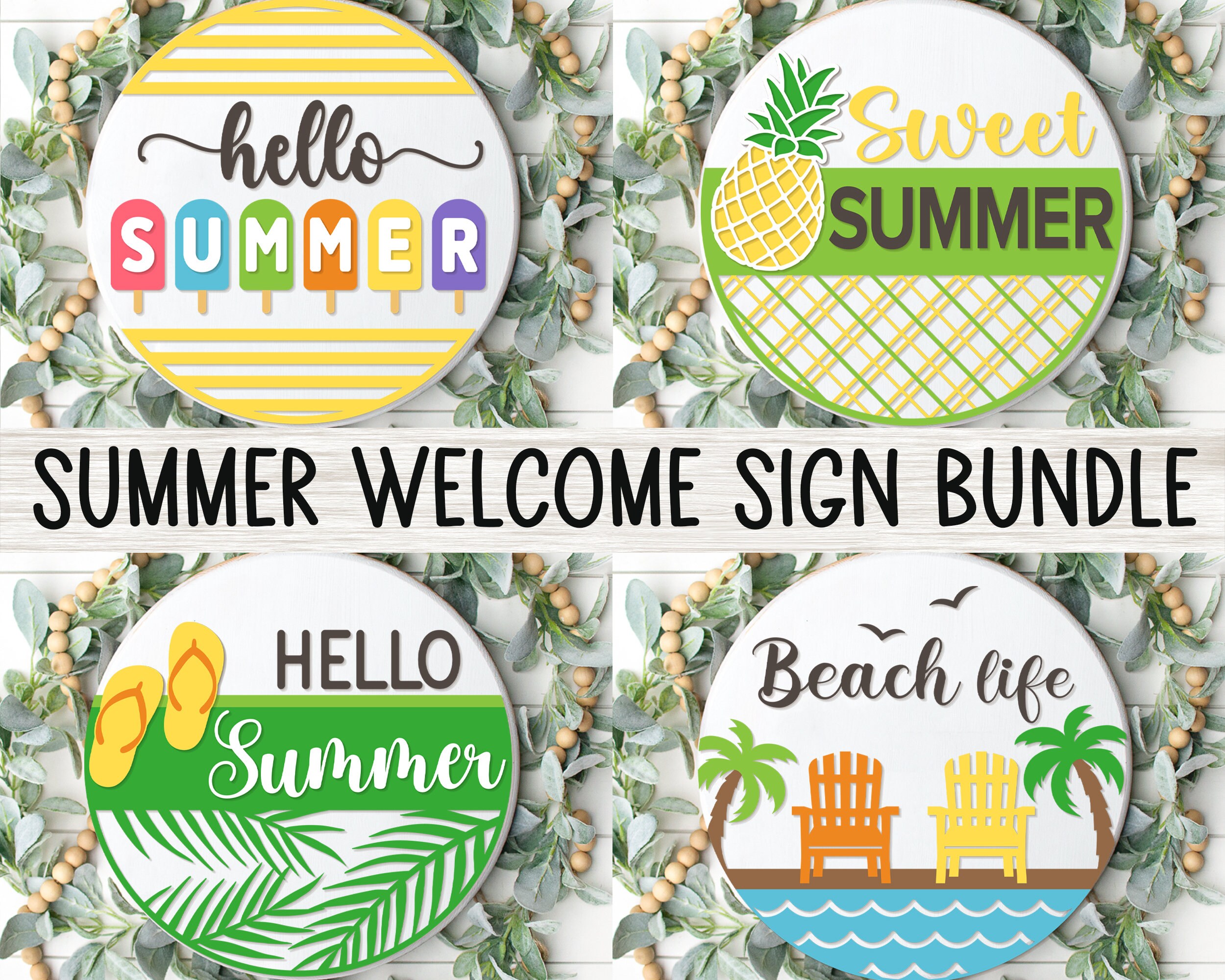 Summer Welcome Sign Bundle Round Door Hanger SVG Summer Sign - Etsy