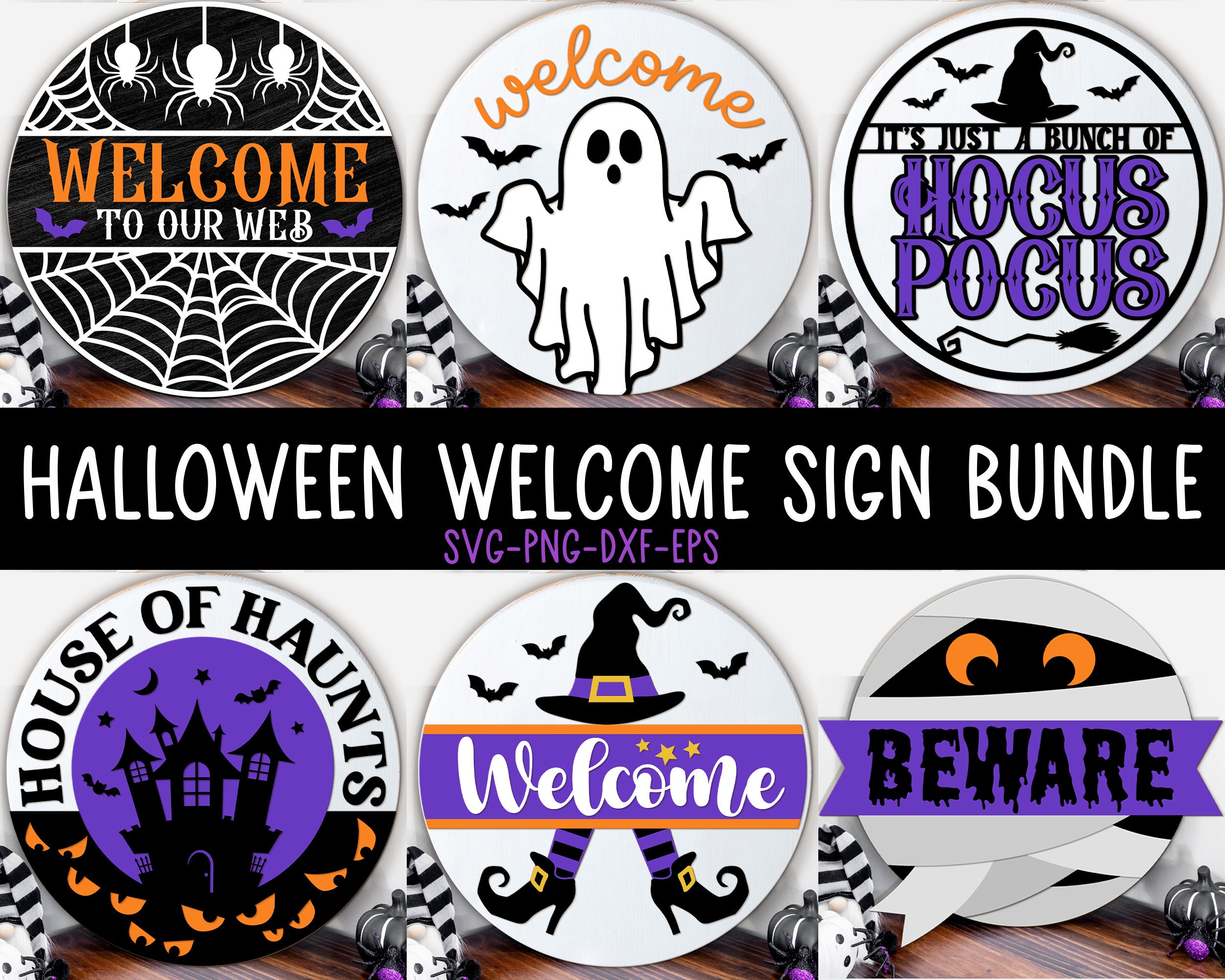 Halloween Welcome Sign Bundle Halloween Door Hanger SVG - Etsy
