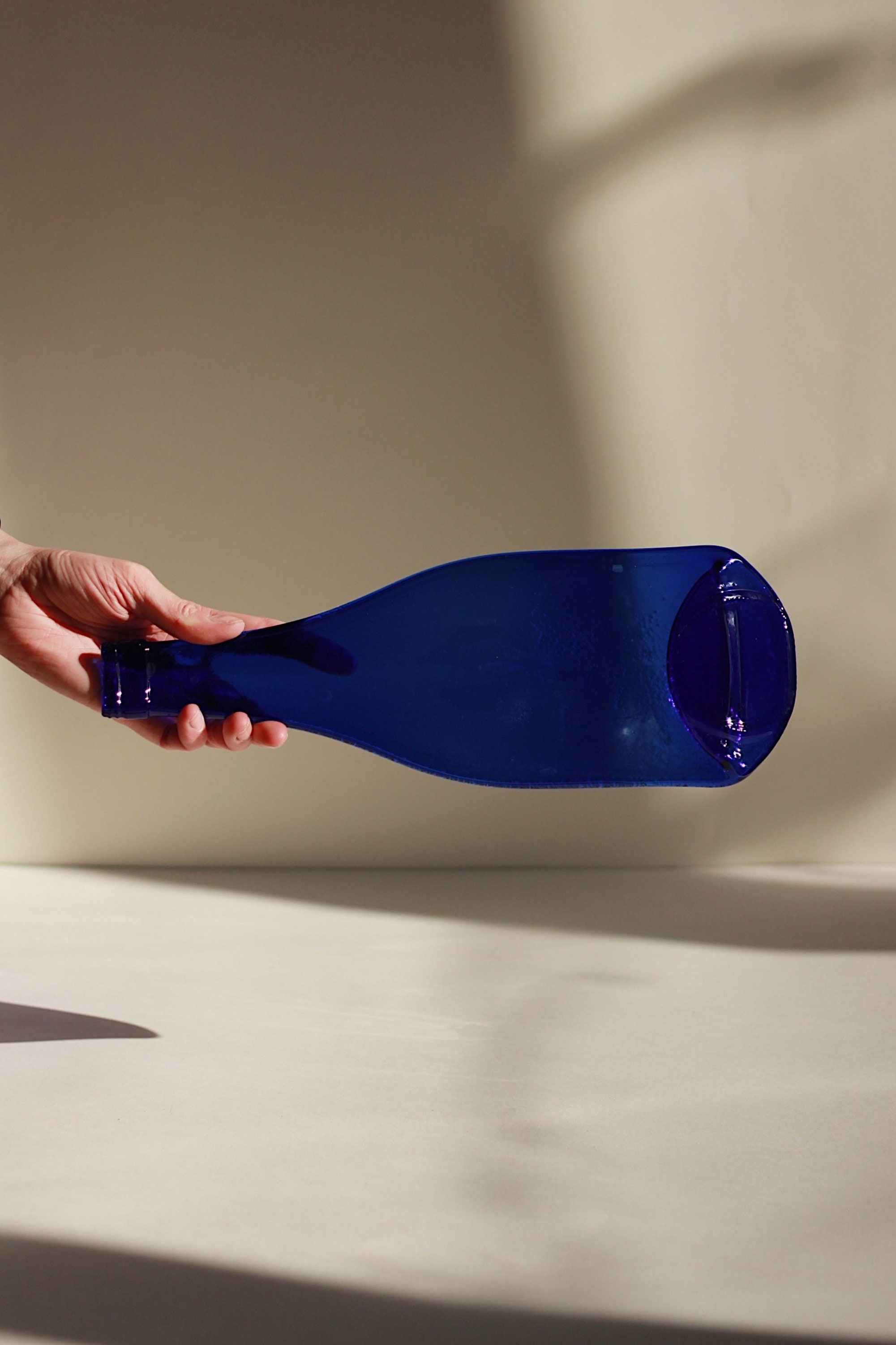 Upcycled Flattened Round Wine Bottle Plate Tray, Glass Serving Tray for ...