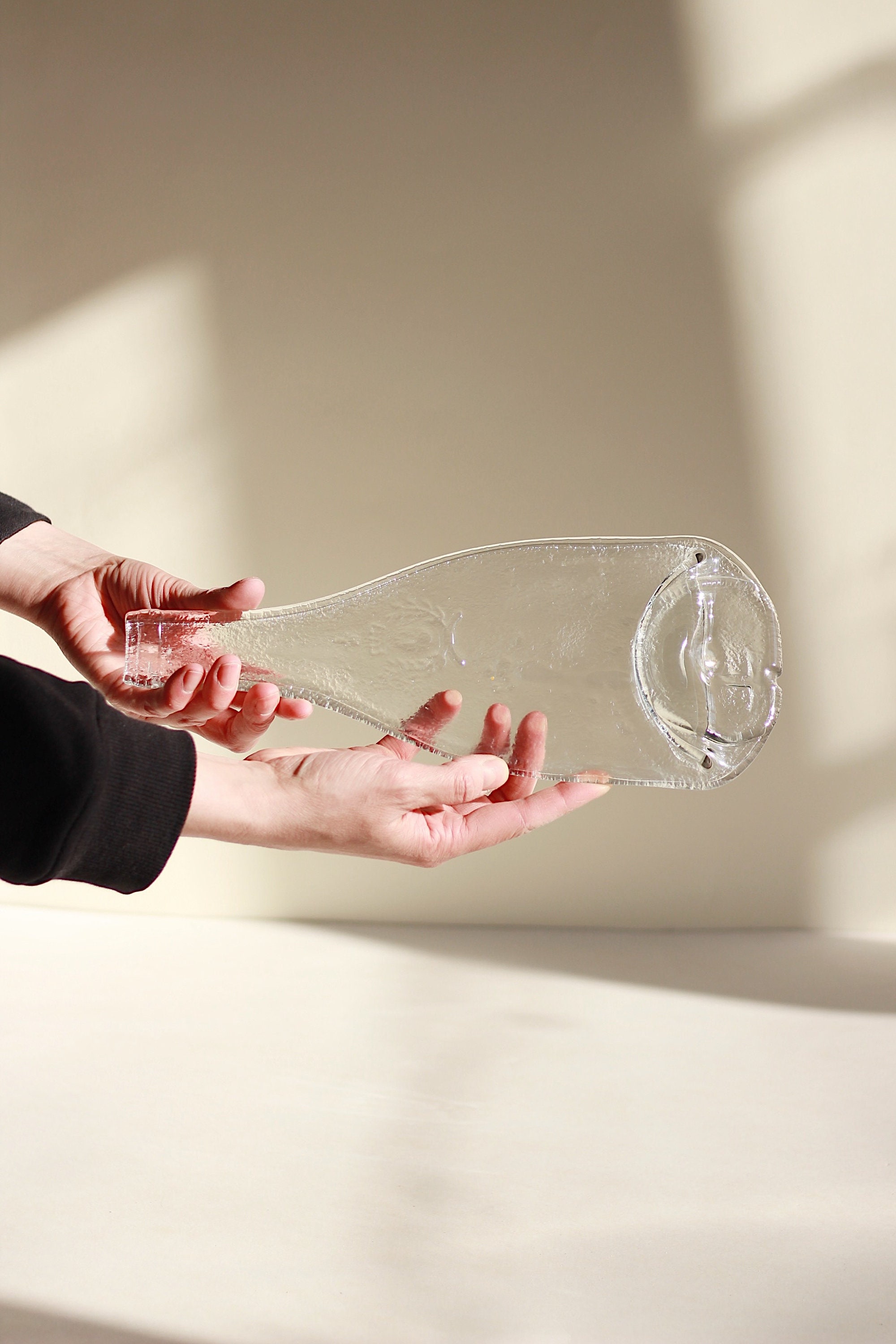 Upcycled Flattened Round Wine Bottle Plate Tray, Glass Serving Tray for ...