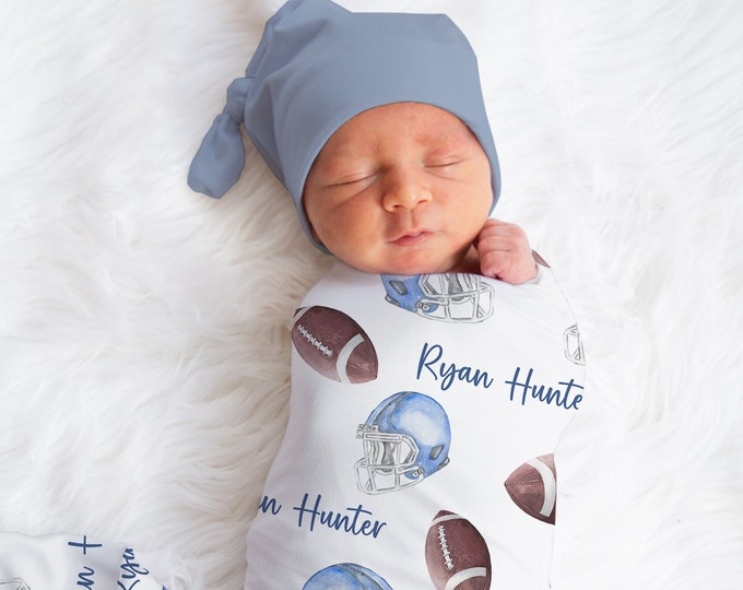 Football Baby Blanket, Name Baby Boy Swaddle Personalized Shower Gift ...