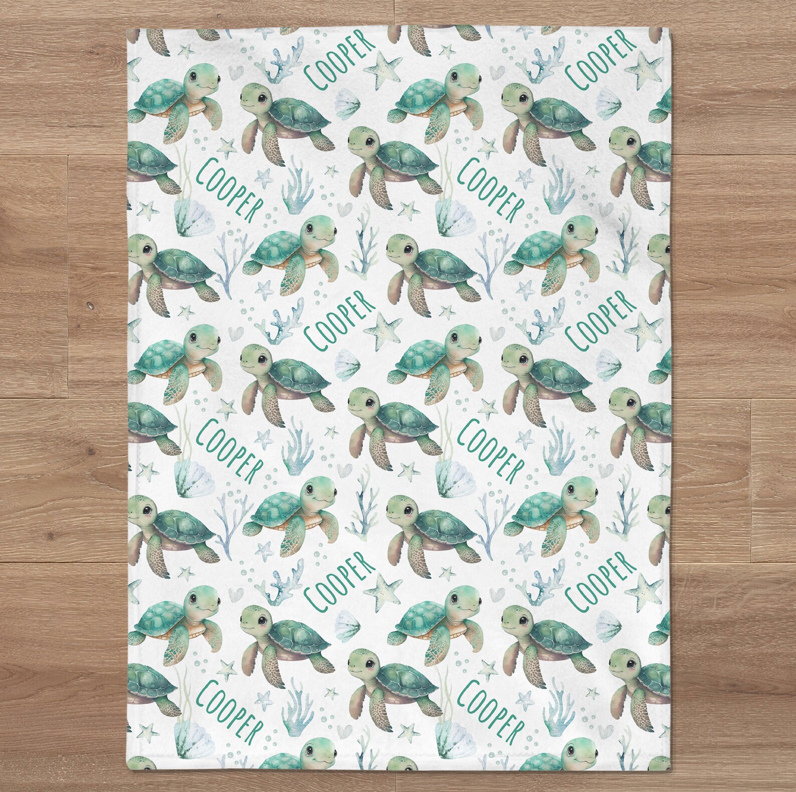 Custom Turtle Baby Name Blanket Personalized Ocean Animal Swaddle ...