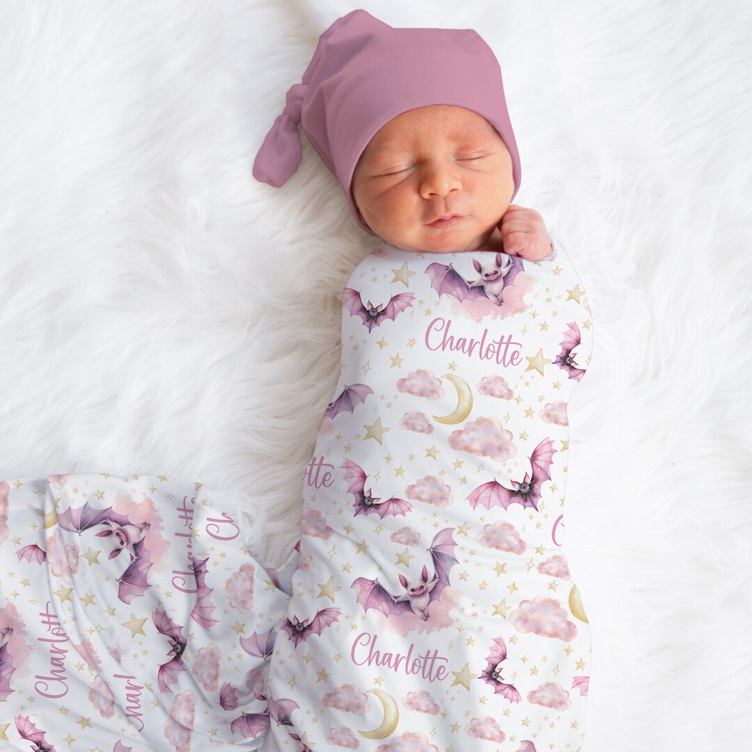 Personalized Bat Swaddle Blanket Moon Name Baby Blanket Newborn Baby ...