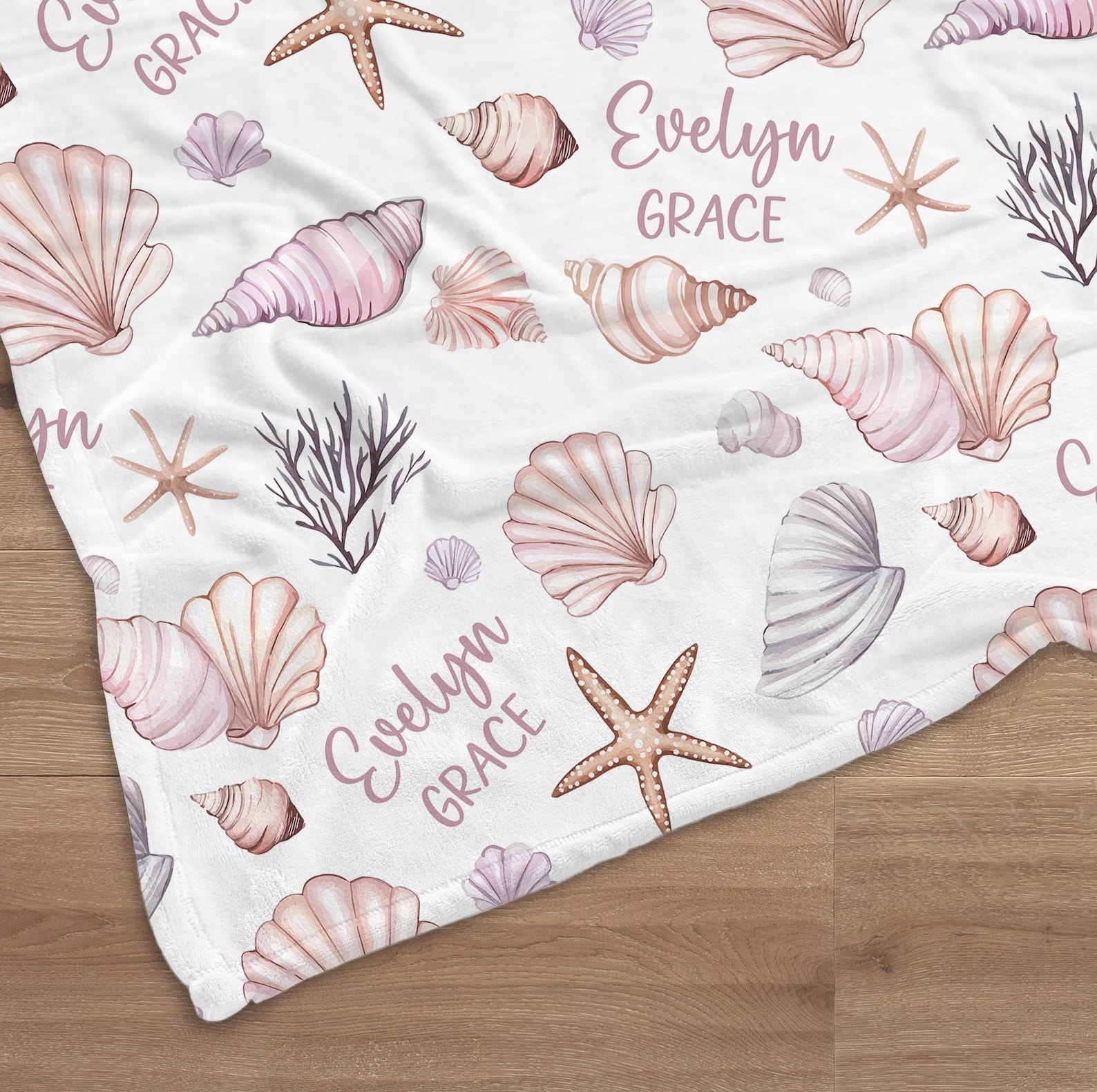 Custom Shells Swaddle Blanket Sea Shells Name Baby Blanket Ocean ...