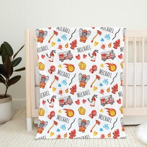 Custom Firefighter Blanket, Baby Boy Fire Truck Swaddle, Personalized ...
