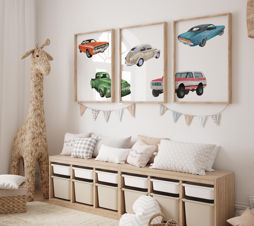 Set of 3 Vintage Cars Prints, Old Cars Wall Art Set, Retro Car Posters ...