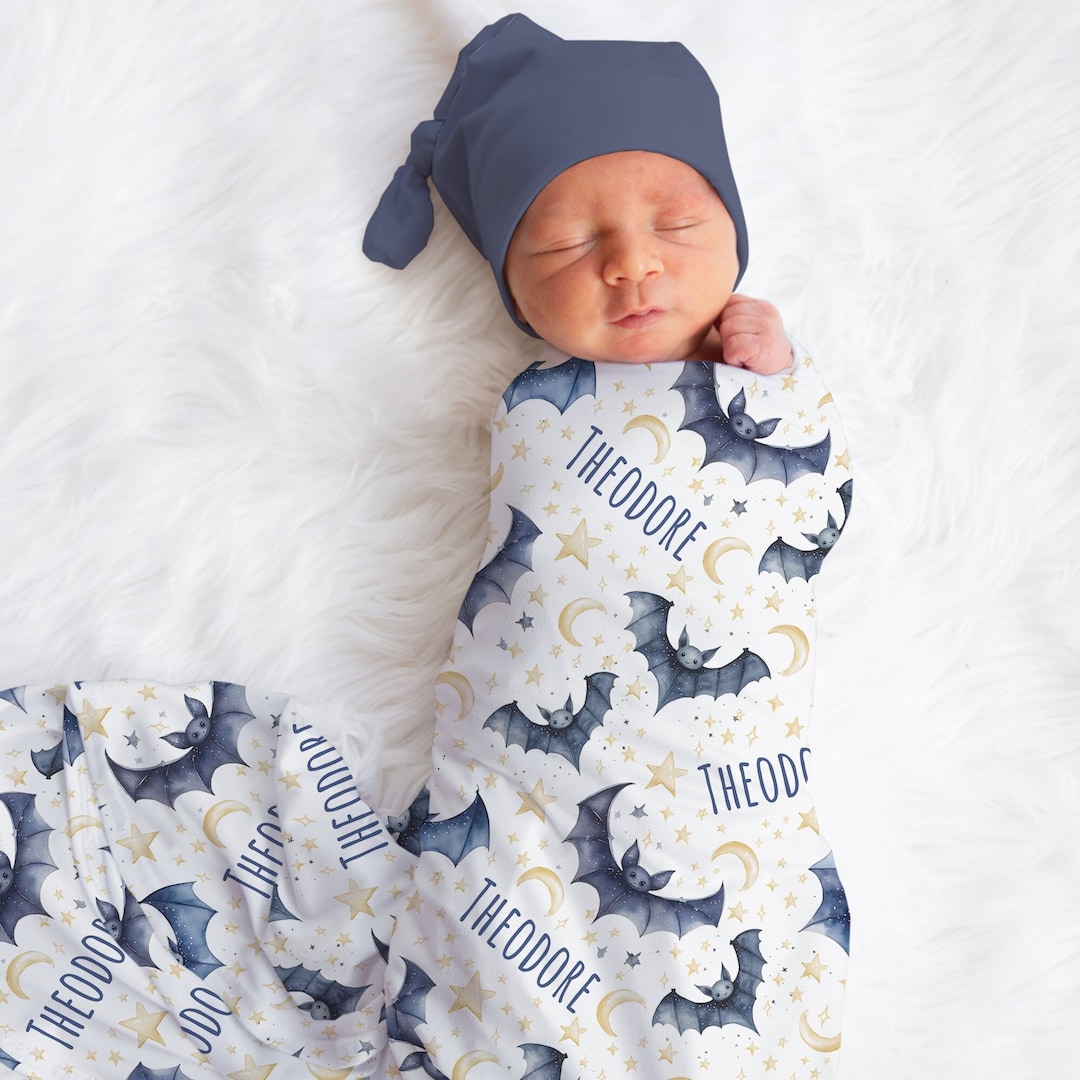 Personalized Bat Swaddle Blanket Moon Name Baby Blanket Newborn Baby ...