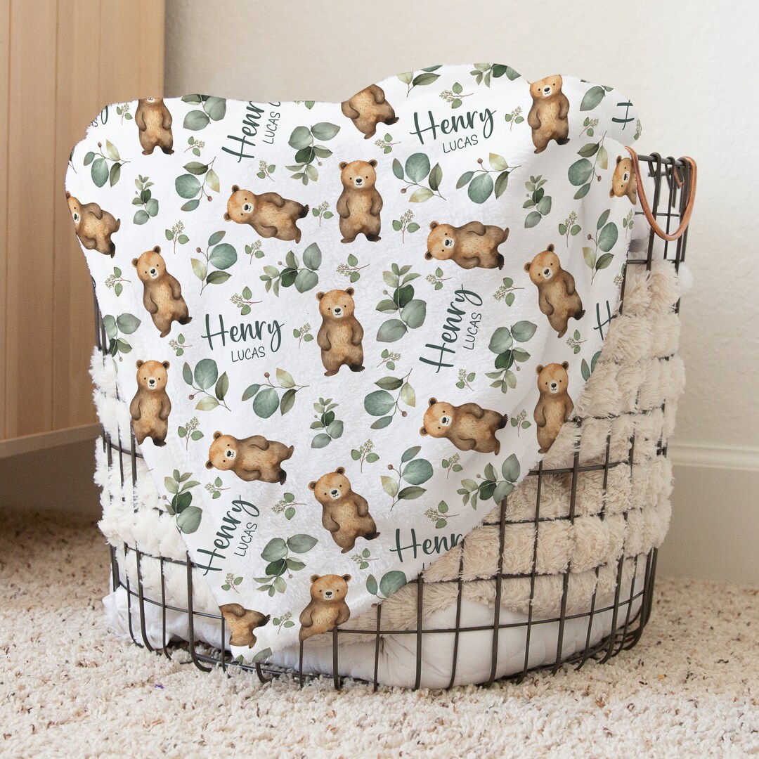 Personalized Bear Swaddle Blanket Forest Name Baby Blanket Newborn Baby ...