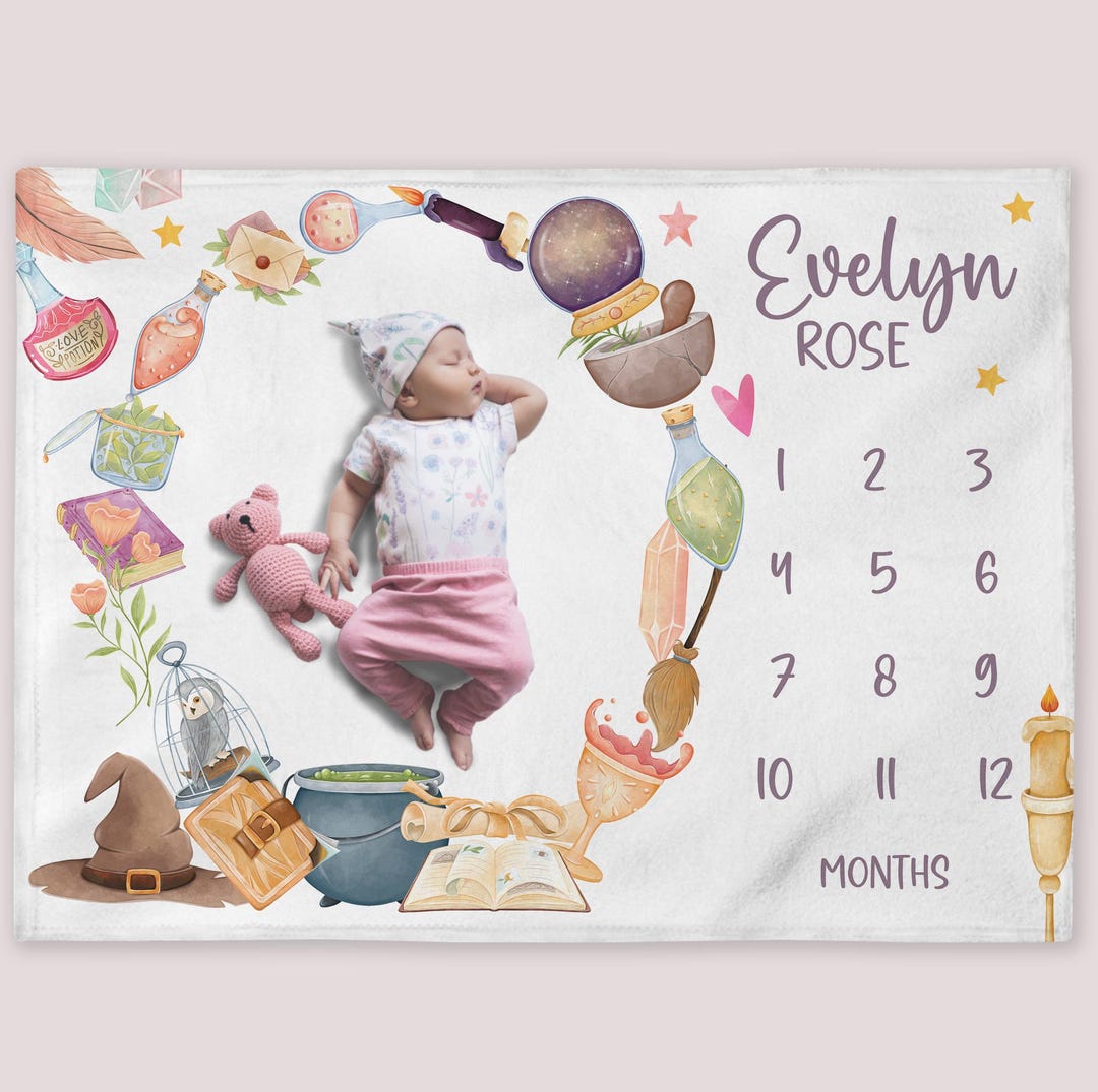 Wizard Milestone Blanket, Personalized Magic Baby Girl Month Blanket ...