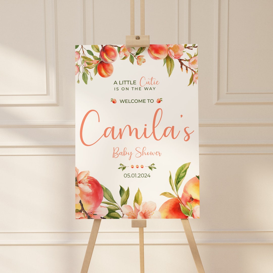 Peaches Baby Shower Welcome Sign, Peach Girl Baby Shower Sign, Welcome ...