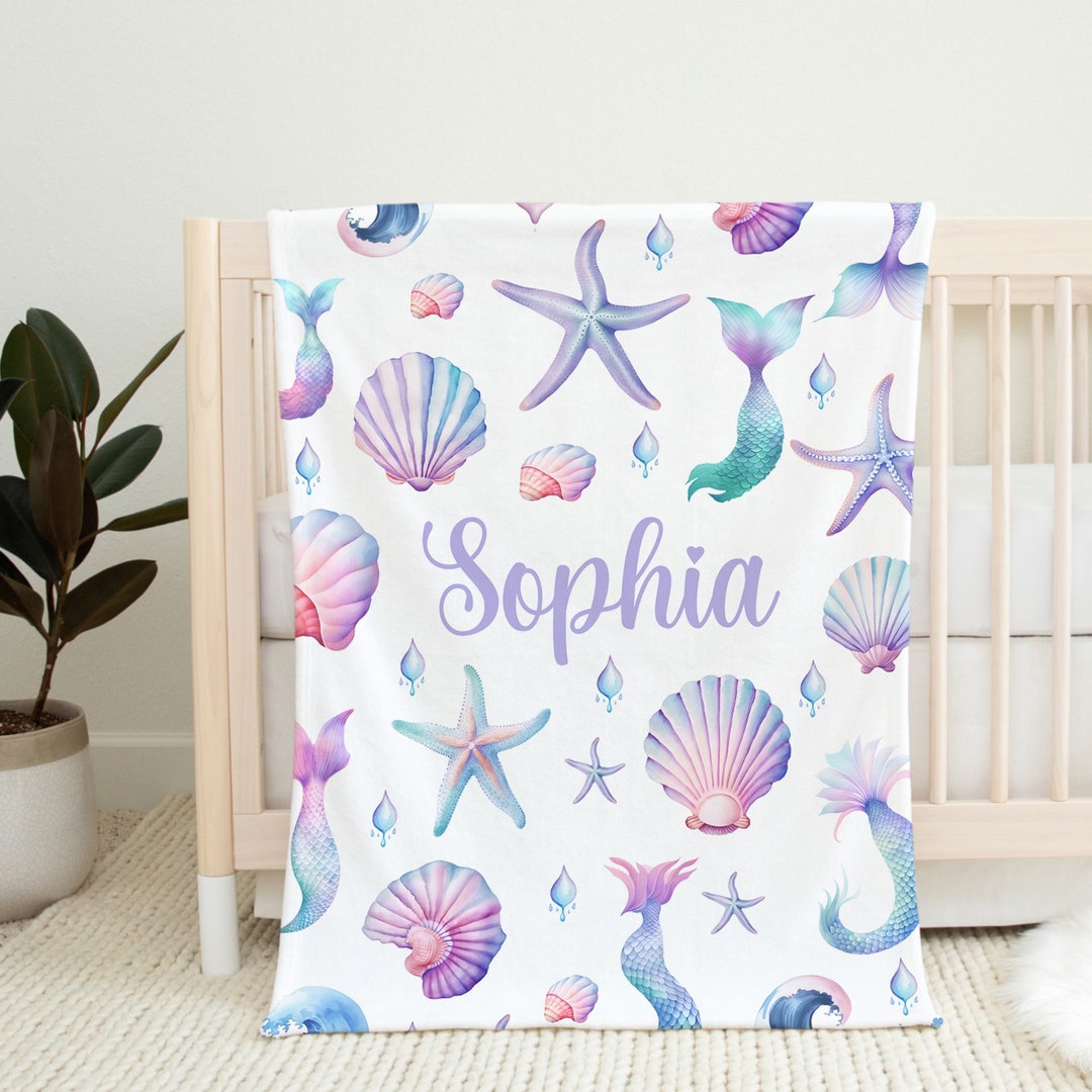 Personalized Mermaid Baby Girl Name Blanket Custom Ocean Life Nursery ...