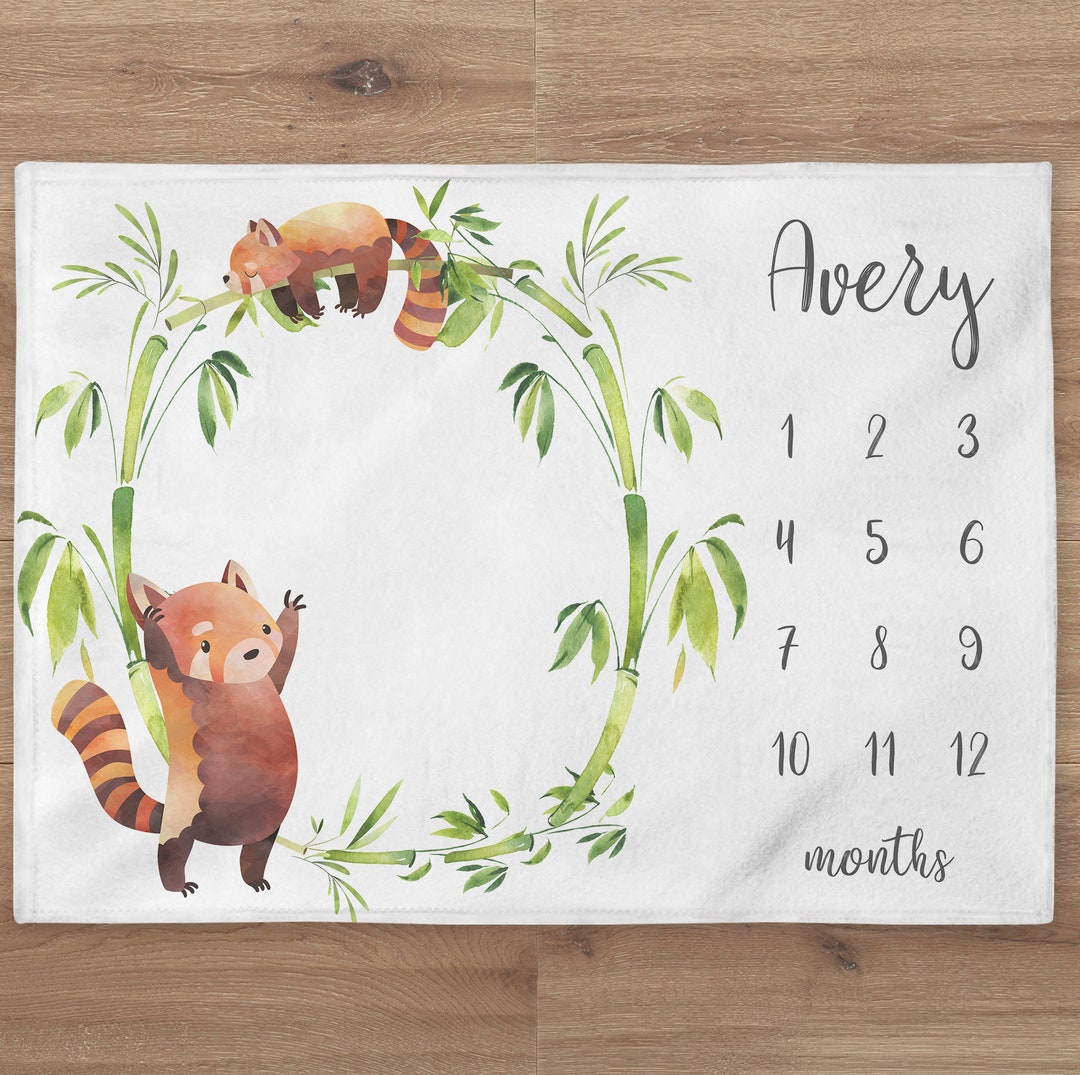 Red Panda Milestone Blanket, Personalized Greenery Month Blanket ...