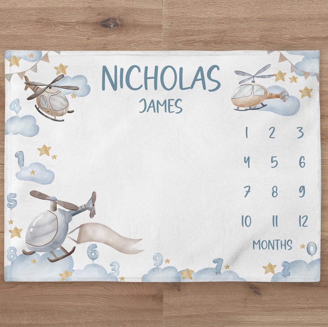Airplane Milestone Blanket Personalized Baby Boy Month Blanket ...