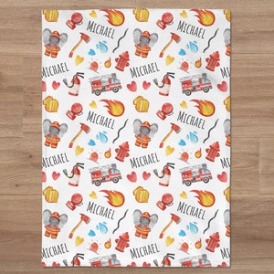 Custom Firefighter Blanket, Baby Boy Fire Truck Swaddle, Personalized ...