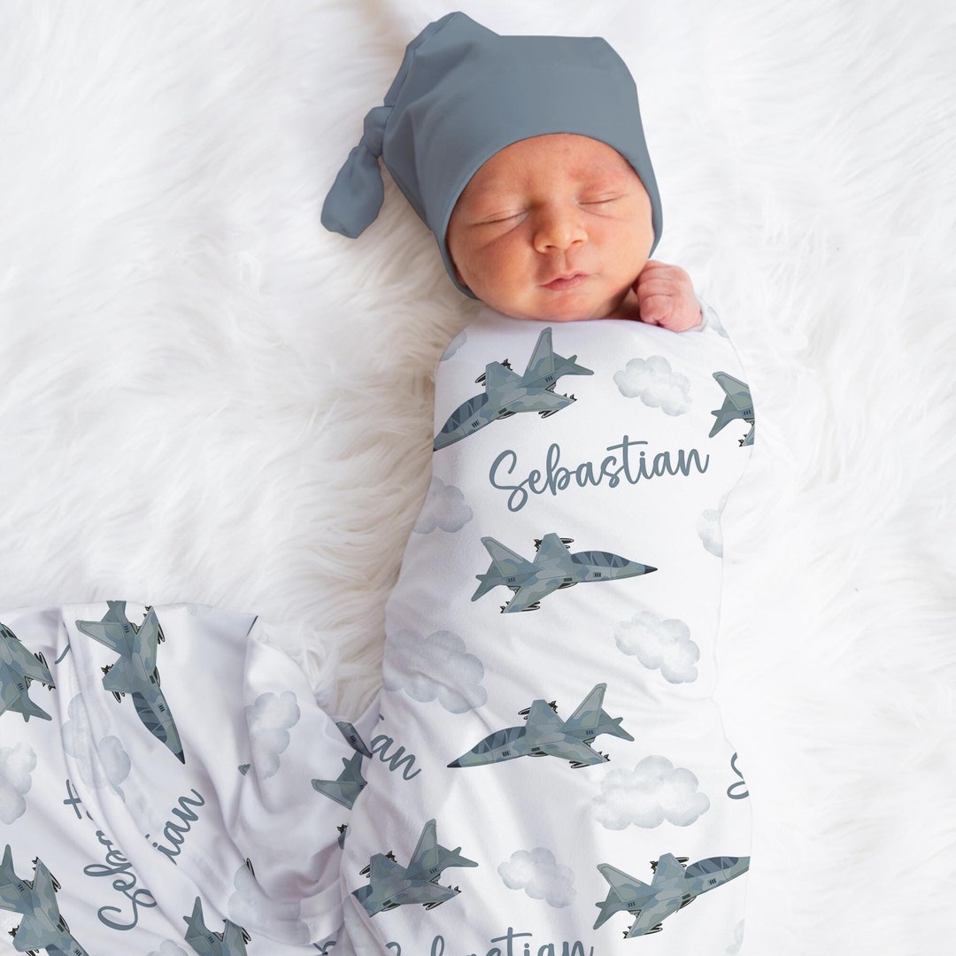 Personalized Fighter Jet Swaddle Blanket Airplane Name Baby Blanket ...