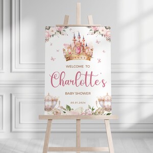 Princess Baby Shower Welcome Sign, Floral Butterfly Girl Baby Shower ...