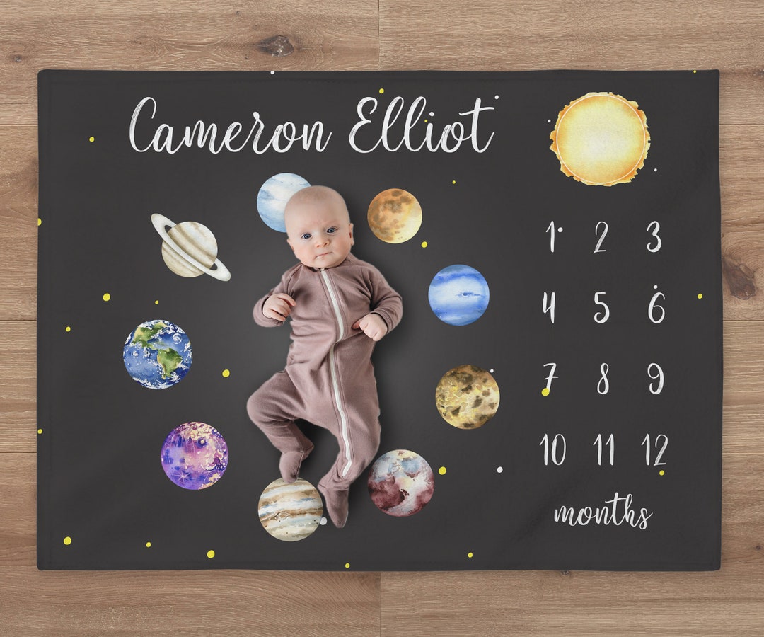 Baby Milestone Blanket, Custom Space Month Blanket, Space Baby Growth ...