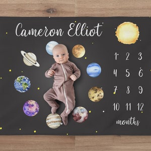 Baby Milestone Blanket, Custom Space Month Blanket, Space Baby Growth ...