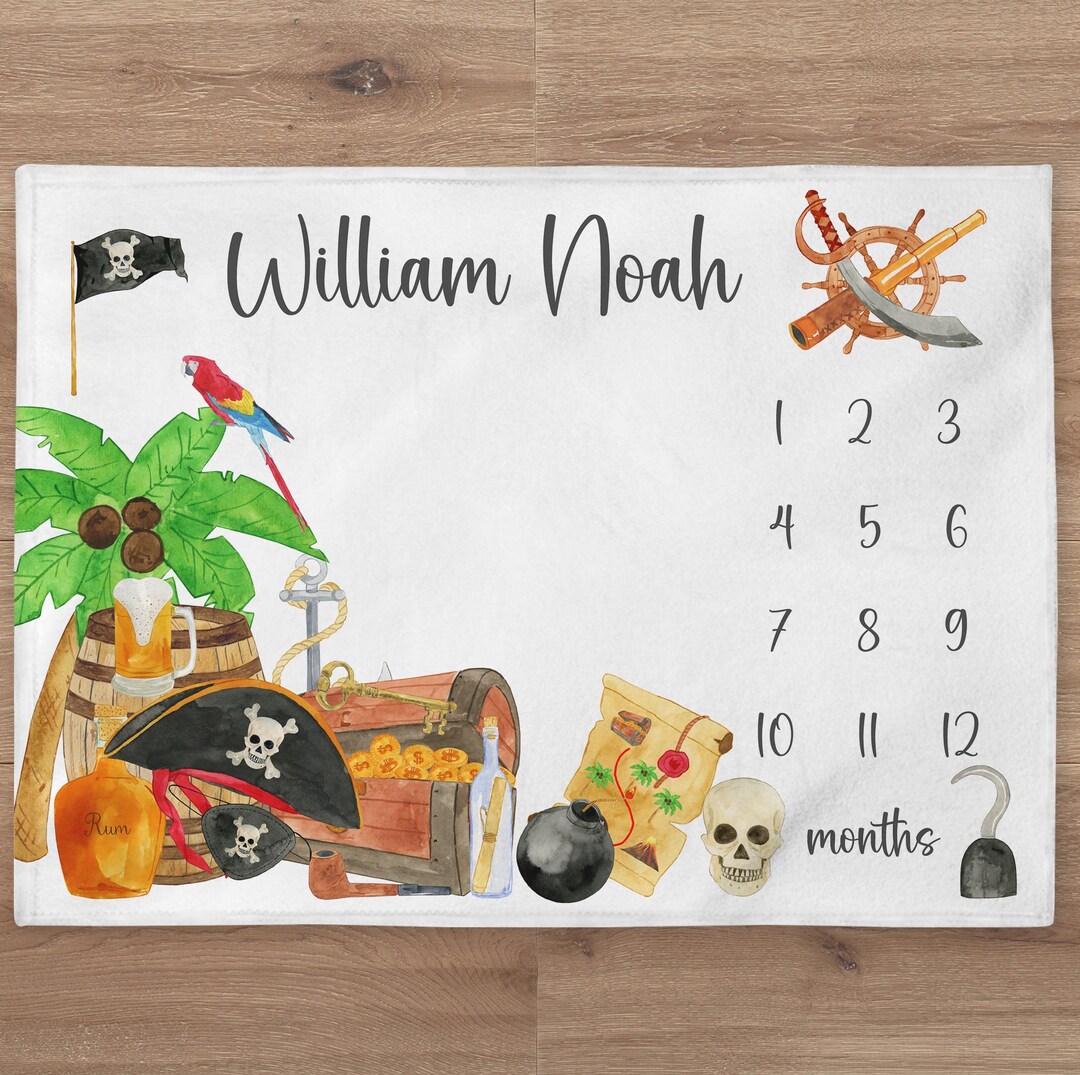 Pirate Milestone Blanket Personalized Baby Boy Month Blanket Adventure ...