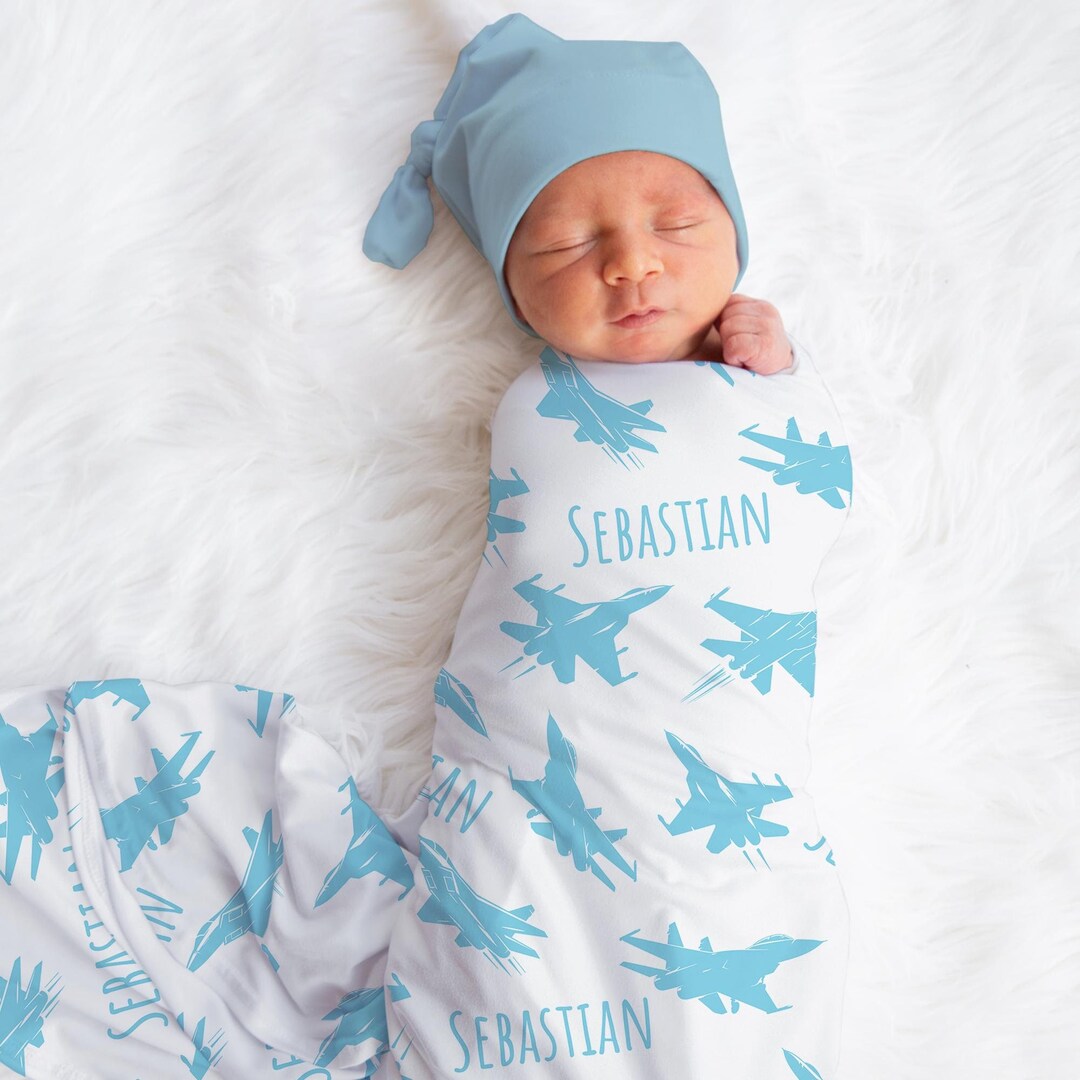 Personalized Fighter Jet Swaddle Blanket Airplane Name Baby Blanket ...