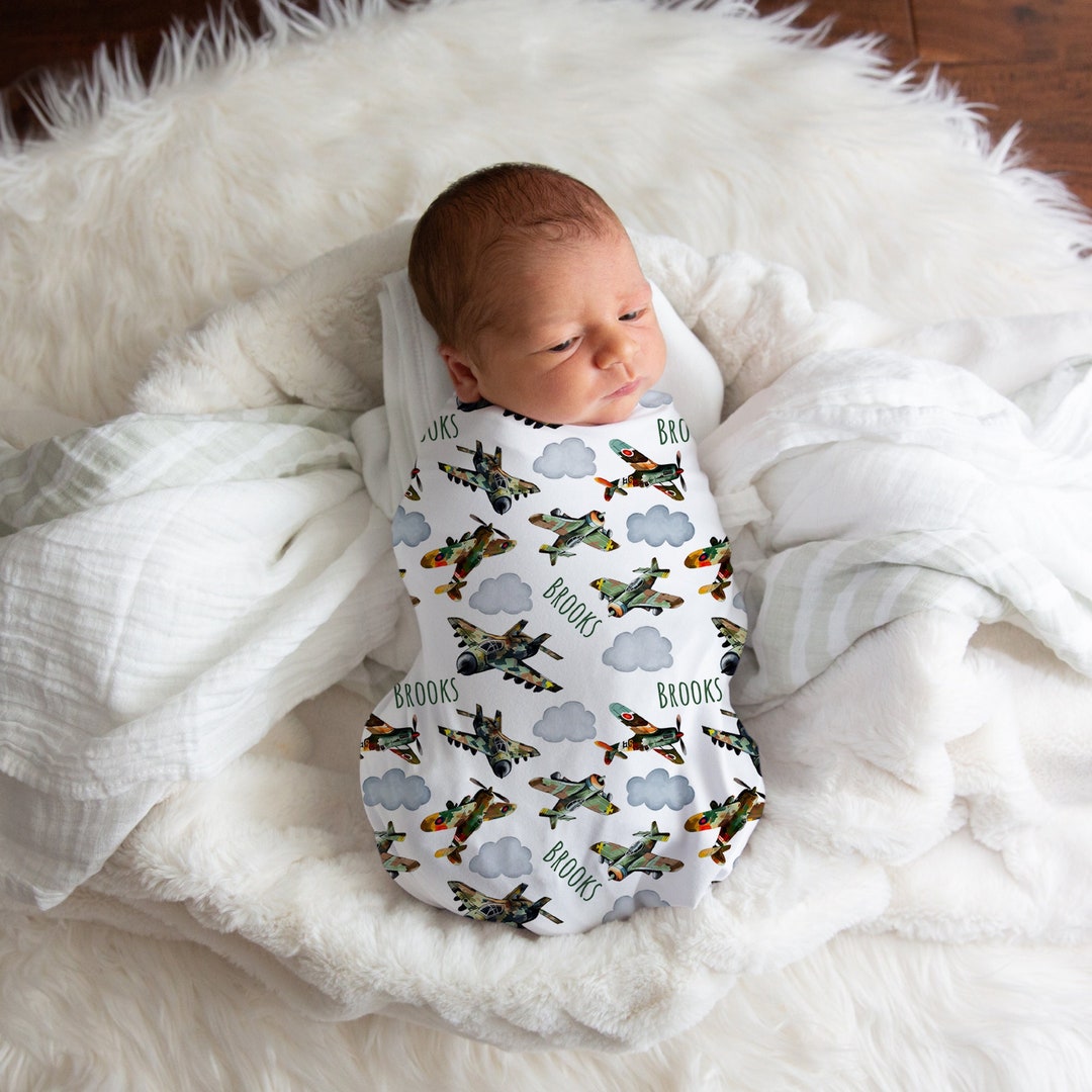 Custom Fighter Jet Baby Name Blanket, Personalized Airplane Swaddle ...
