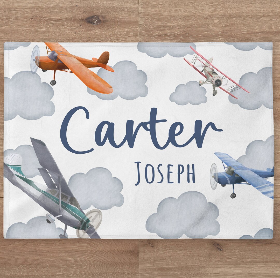 Custom Airplane Baby Name Blanket, Personalized Aviation Boy Name ...
