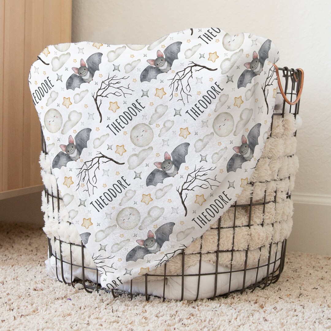 Custom Bat Baby Name Blanket Personalized Moon Swaddle Hospital Blanket ...
