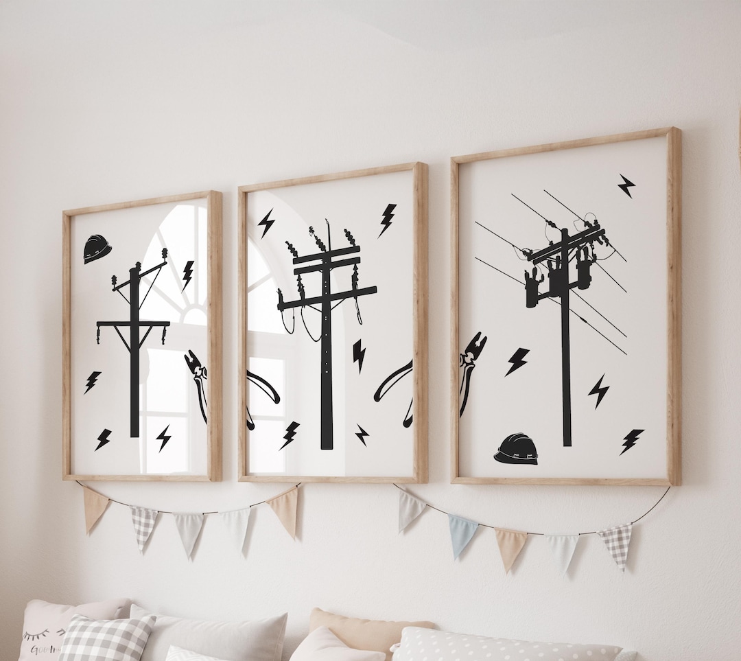 Set of 3 Lineman Prints, Electrician Wall Art Set, Lineman Posters ...