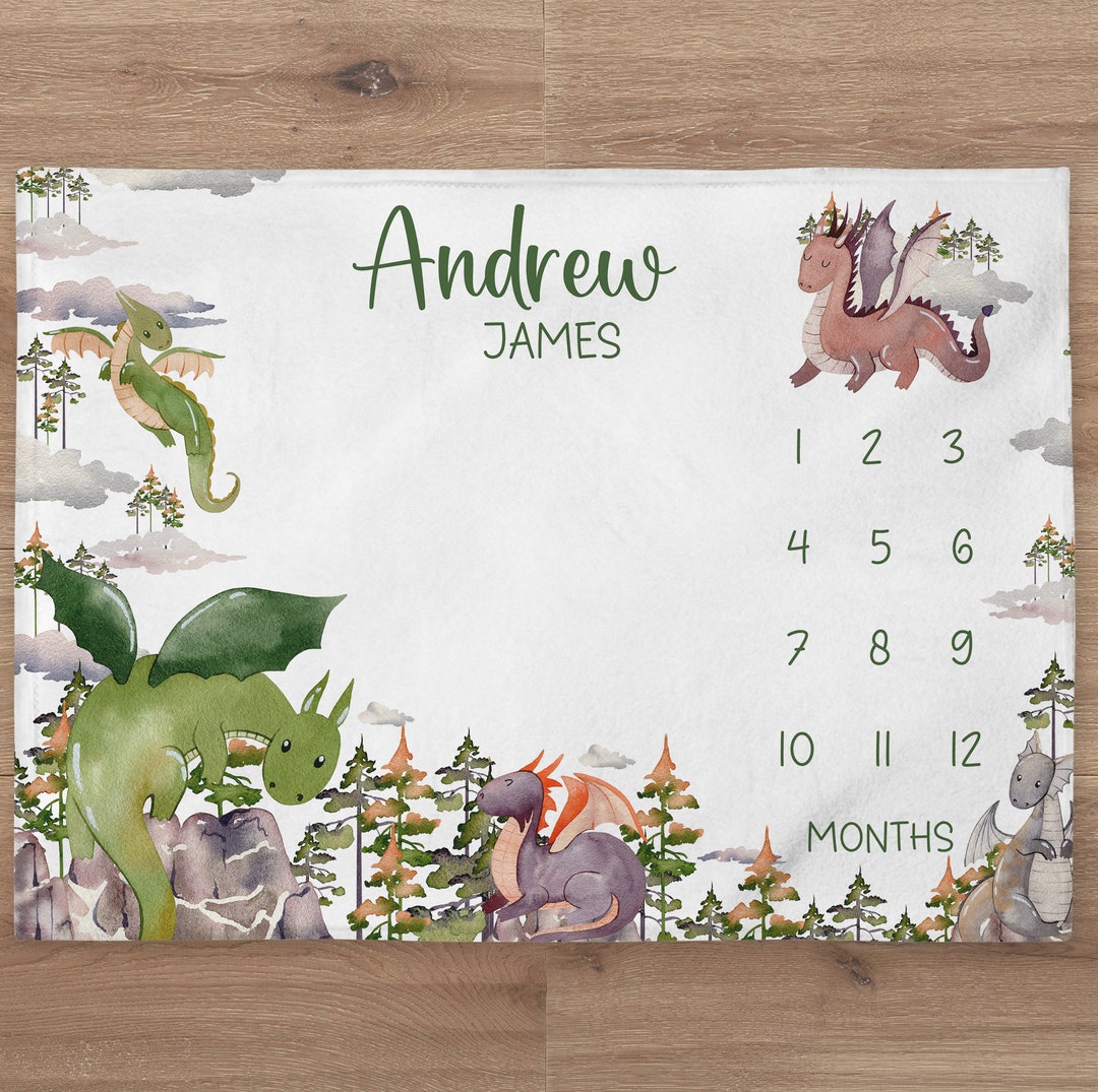 Dragon Milestone Blanket Personalized Baby Boy Month Blanket Mountain ...