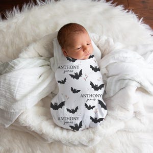 Custom Bat Nursery Baby Name Blanket, Personalized Bats Swaddle Baby ...