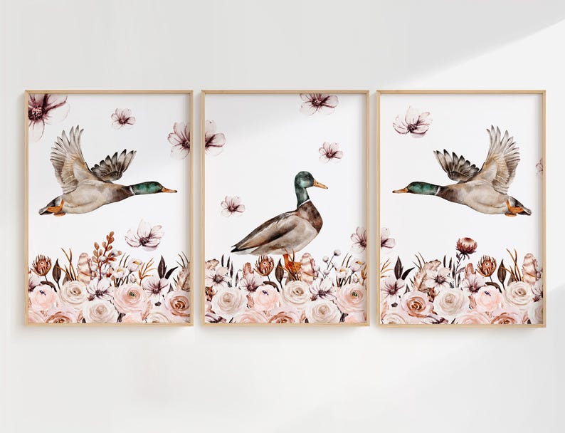 Mallard Duck Nursery Wall Art, Set of 3 Hunting Prints, Duck Posters ...