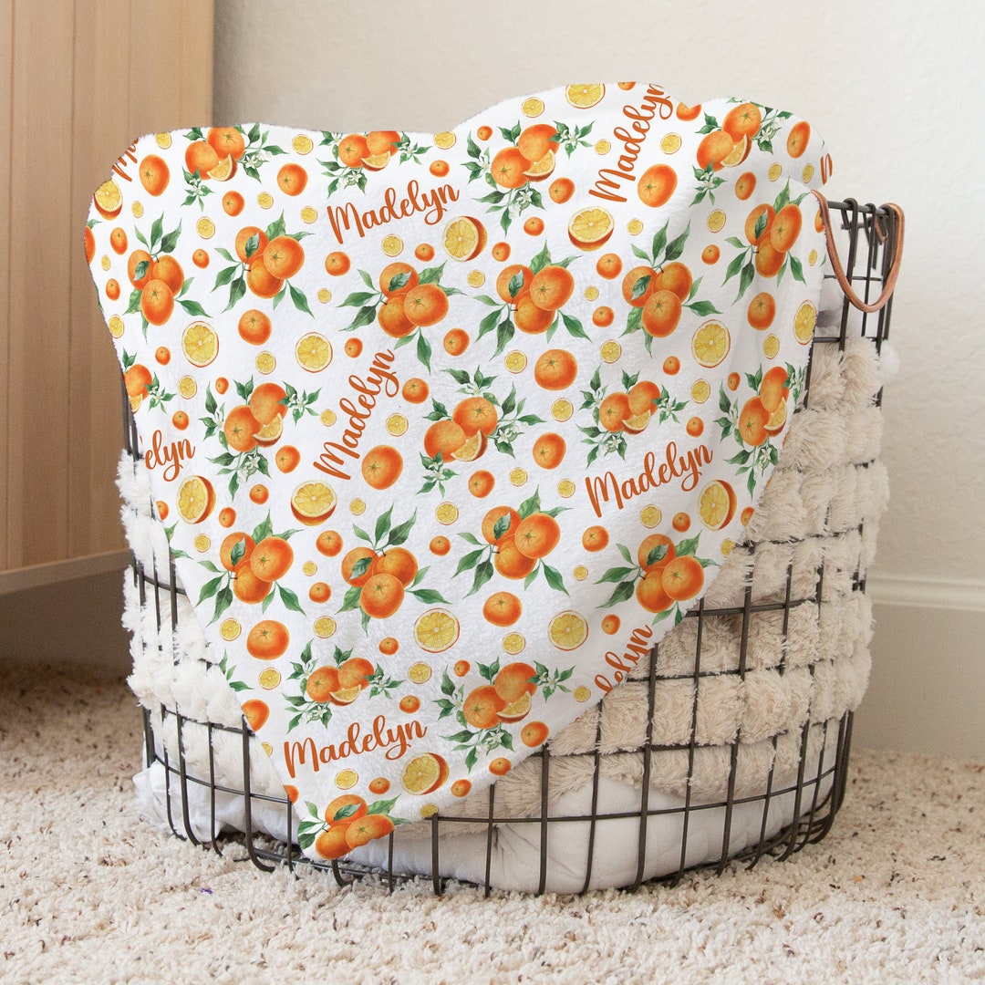 Custom Orange Baby Name Blanket Personalized Fruit Swaddle Hospital ...