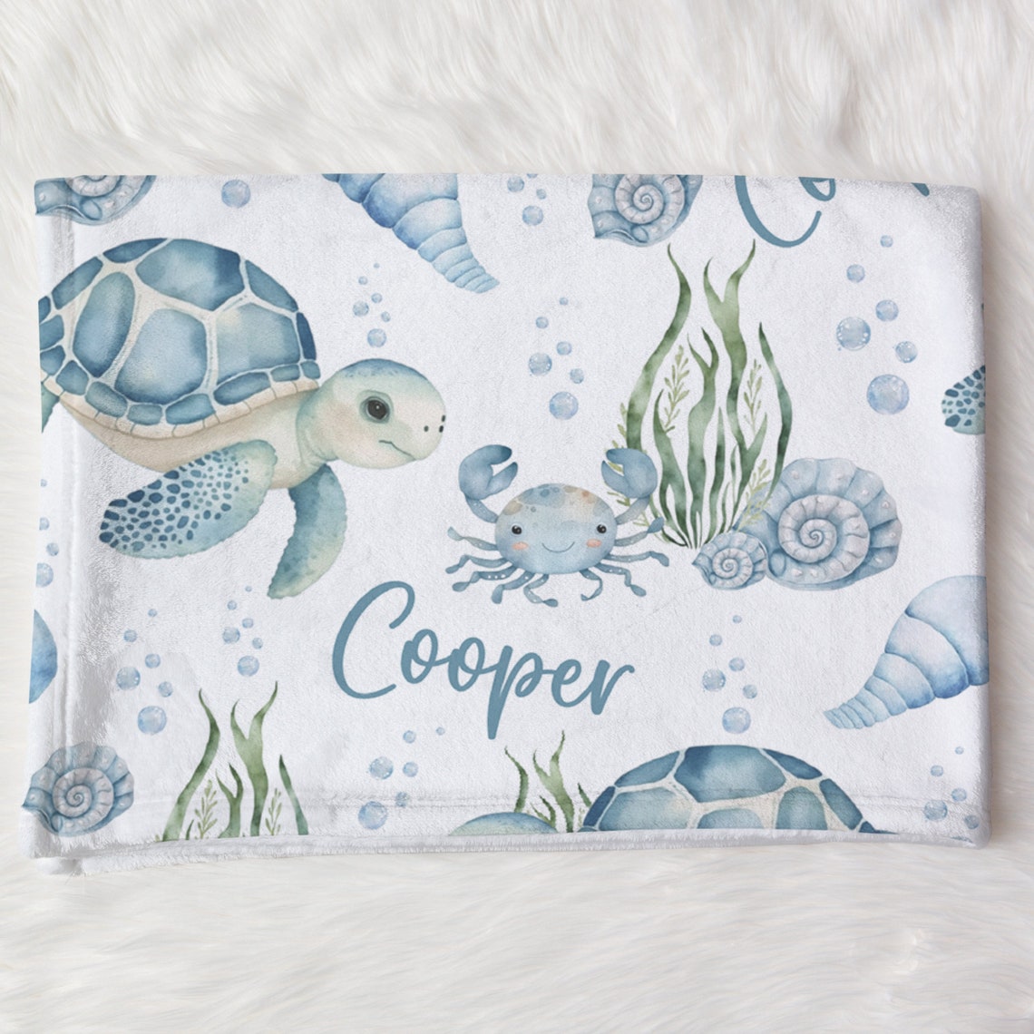 Personalized Turtle Swaddle Blanket Ocean Name Baby Blanket Newborn ...