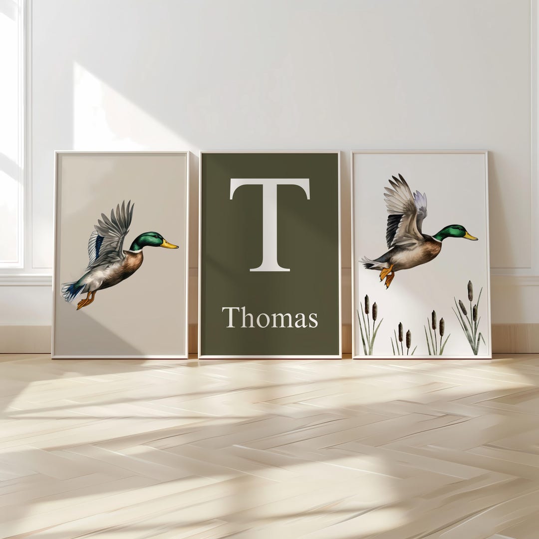 Custom Mallard Duck Prints, Set of 3 Hunting Nursery Wall Art, Boho ...