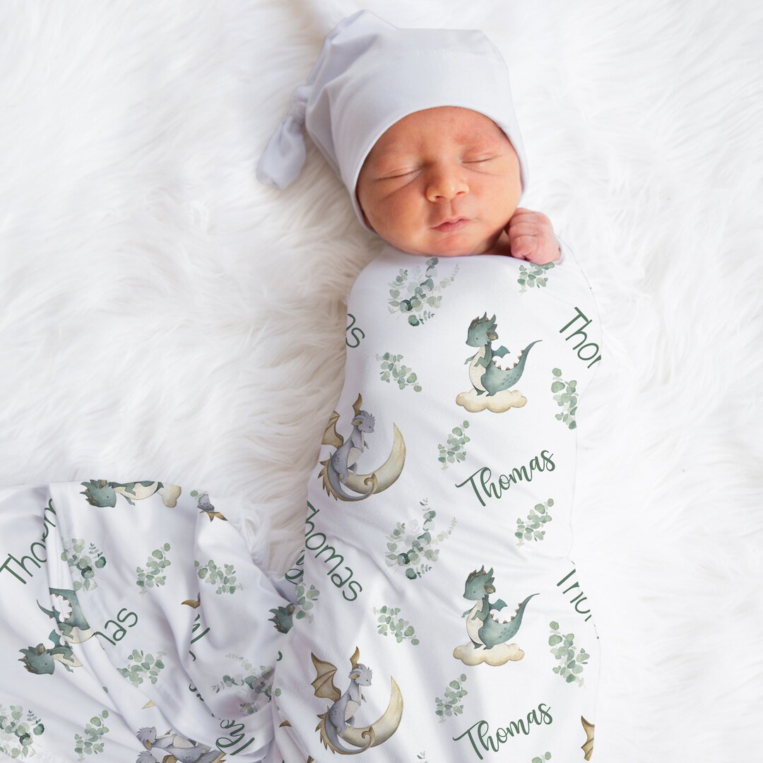 Custom Dragon Baby Name Blanket, Personalized Baby Boy Dragon Swaddle ...