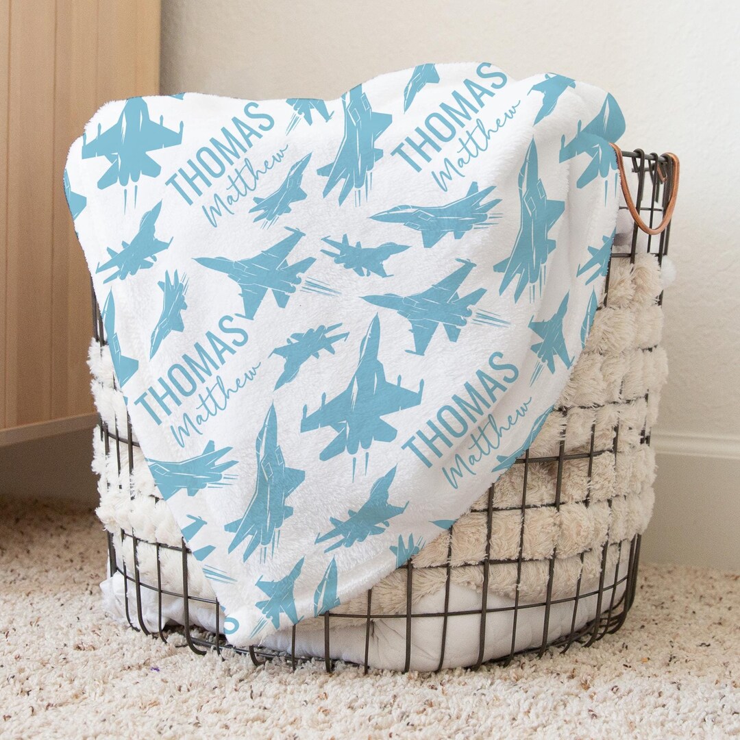 Custom Fighter Jet Nursery Baby Name Blanket, Personalized Airplane ...
