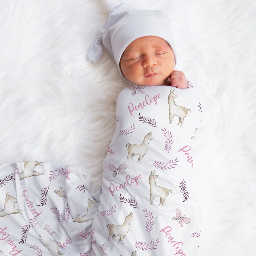 Custom Llama Baby Name Blanket, Personalized Baby Girl Llama Swaddle ...