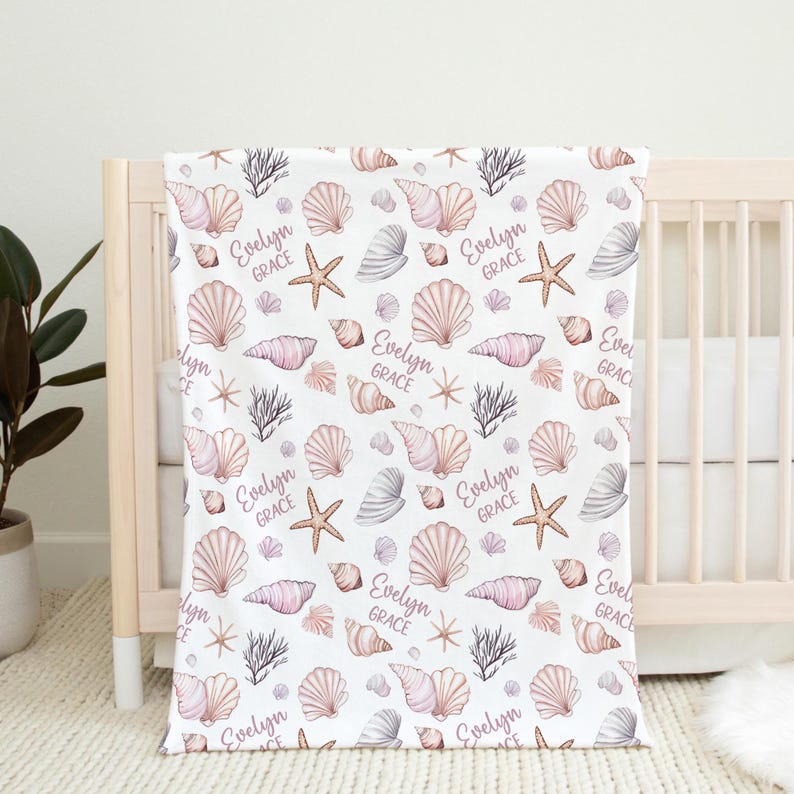 Custom Shells Swaddle Blanket Sea Shells Name Baby Blanket Ocean ...
